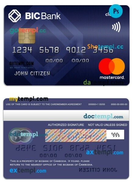 Cambodia BICBank credit classic mastercard template in PSD format