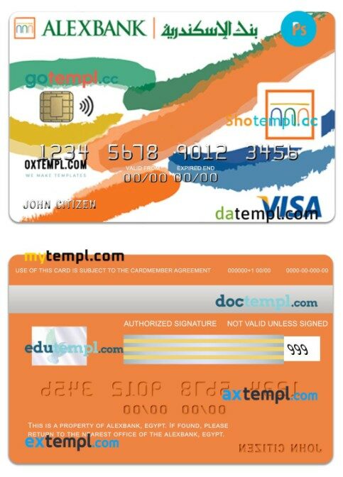 Egypt Alexbank visa inspire credit card template in PSD format