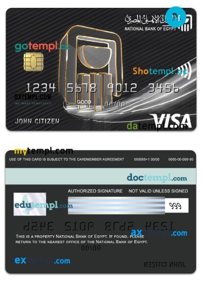Egypt National Bank of Egypt visa platinum card template in PSD format