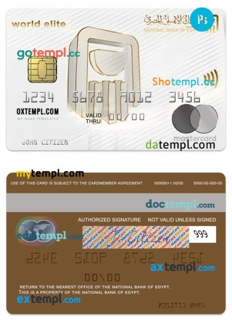 Egypt National Bank of Egypt world elite mastercard template in PSD format