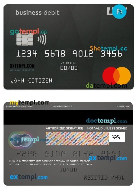 Estonia LHV bank business debit mastercard template in PSD format