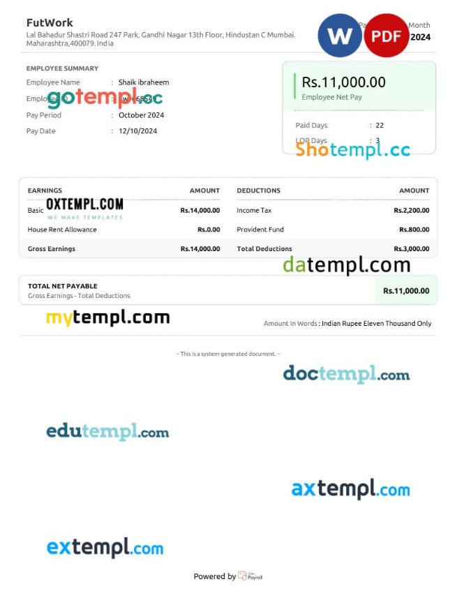 India FutWork E-commerce service company payslip template in Word and ...