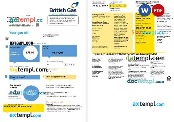 United Kingdom British Gas business utility bill template in Word and ...