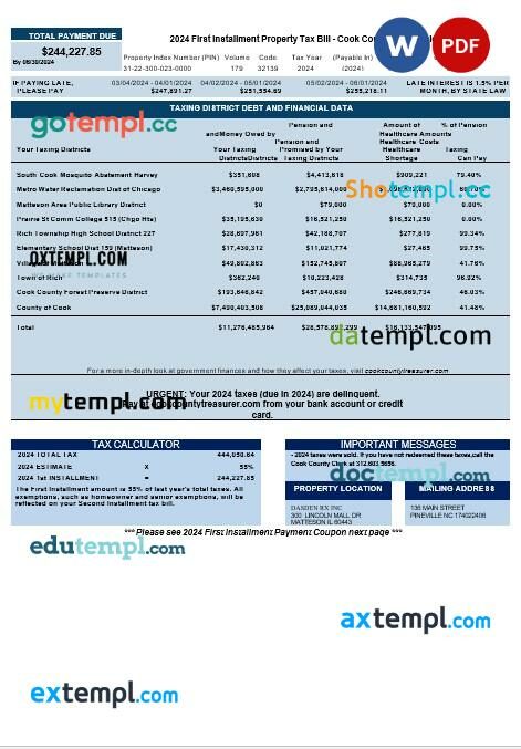 USA Cook Country Electronic Bill business utility bill download Word ...