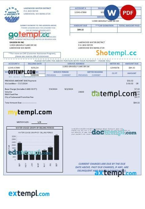 USA Lakewood Water District business utility bill template in Word and ...