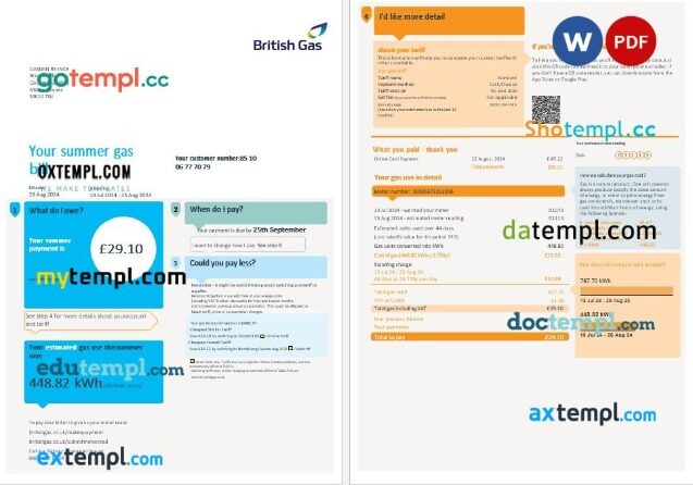 United Kingdom British Gas business utility bill, Word and PDF template ...