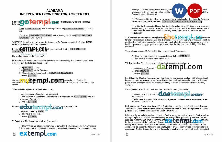 free download alabama independent contractor agreement example, Word ...