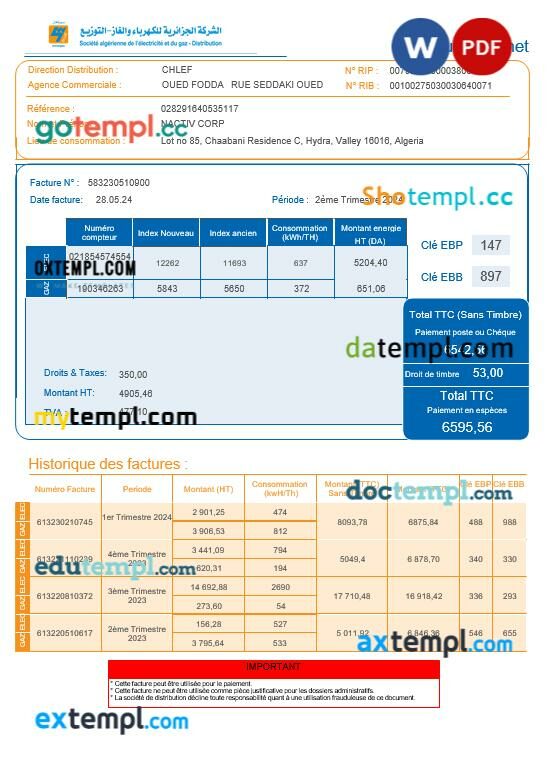 Algeria Societe Algerien Distribution internet business utility bill ...