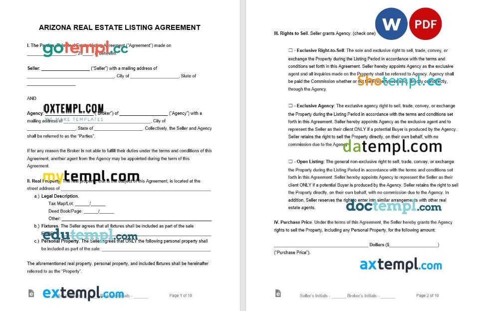 free download arizona real estate listing agreement example, Word and ...