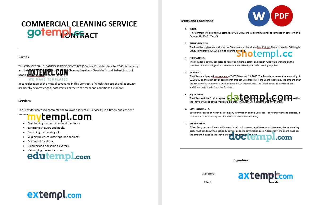 free download commercial cleaning service contract example in Word and ...