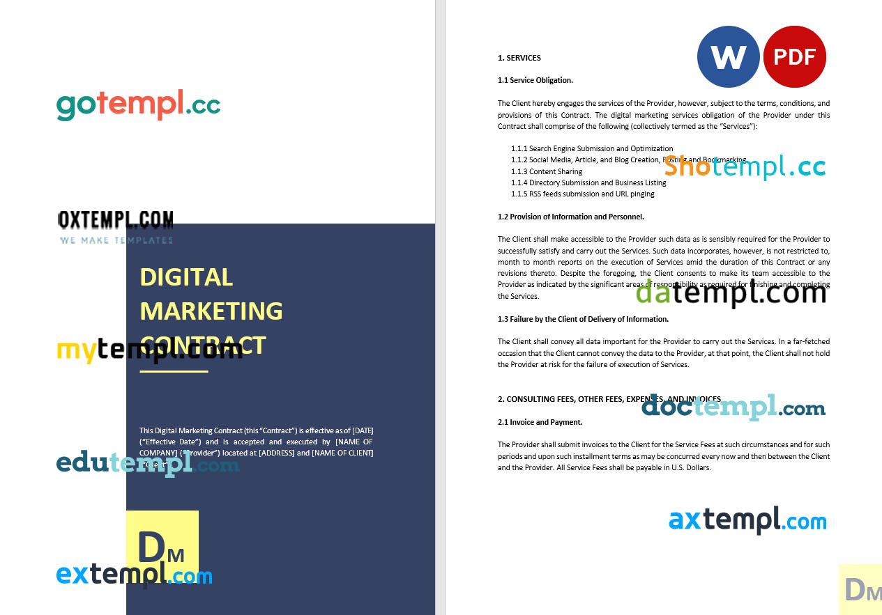 free download digital marketing contract example, Word and PDF format
