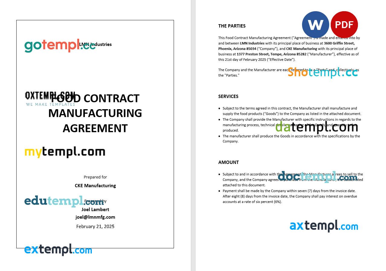 free download food contract manufacturing agreement example, Word and ...