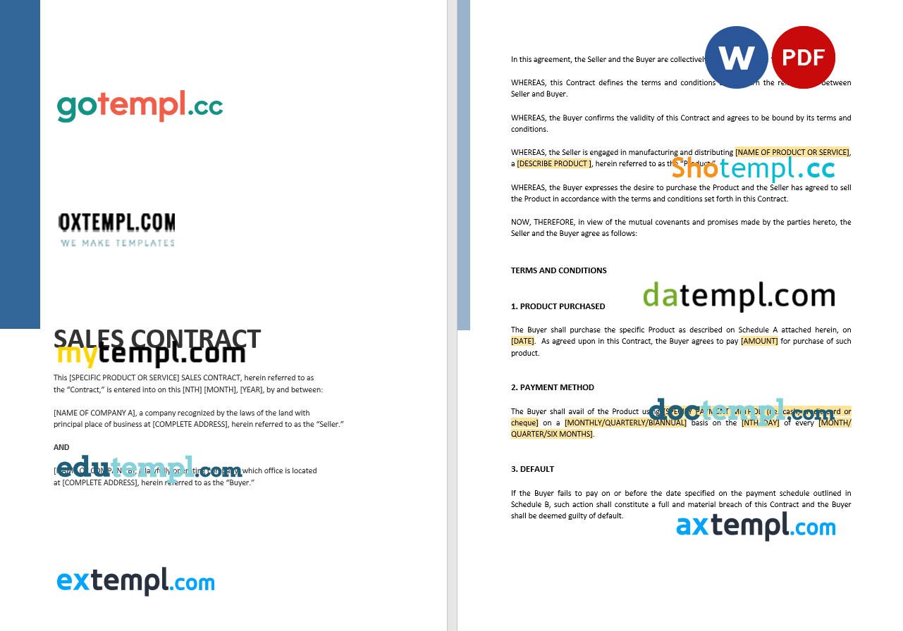 free download general sales contract example, Word and PDF format
