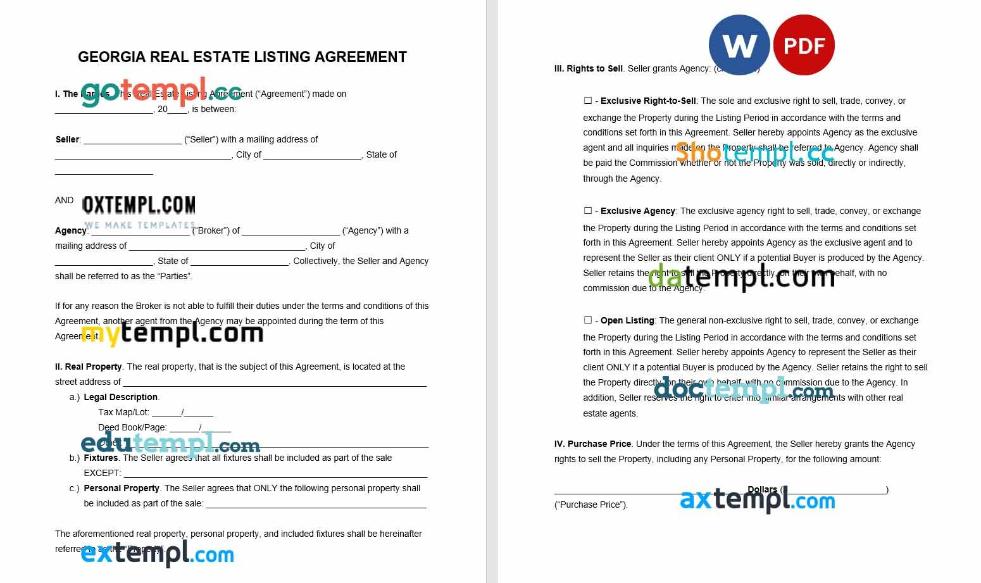 free download georgia real estate listing agreement example, Word and ...