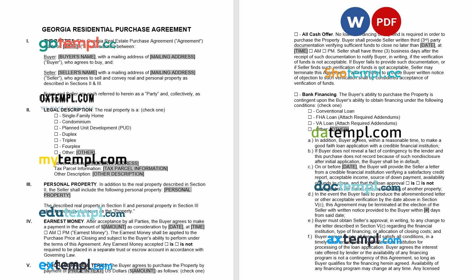 free download georgia residential real estate purchase agreement example, Word and PDF format