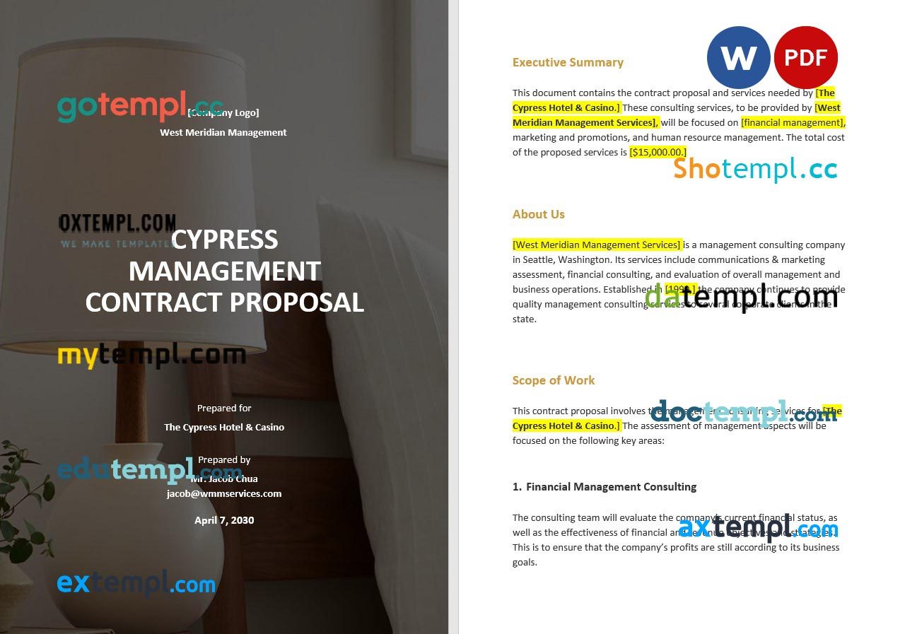 free download hotel management contract proposal example, Word and PDF ...