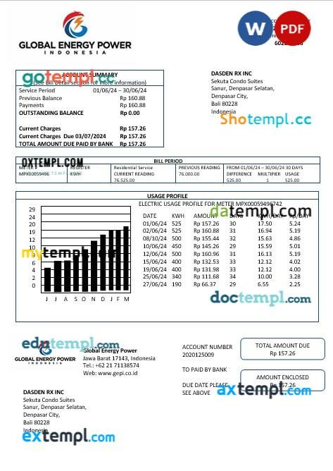 Indonesia Global Energy Power business utility bill template in Word ...