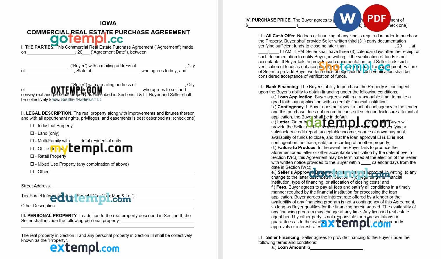 free download Iowa commercial real estate purchase agreement example ...