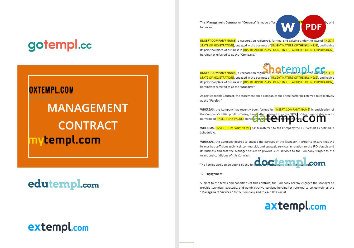 free download management contract example, Word and PDF format