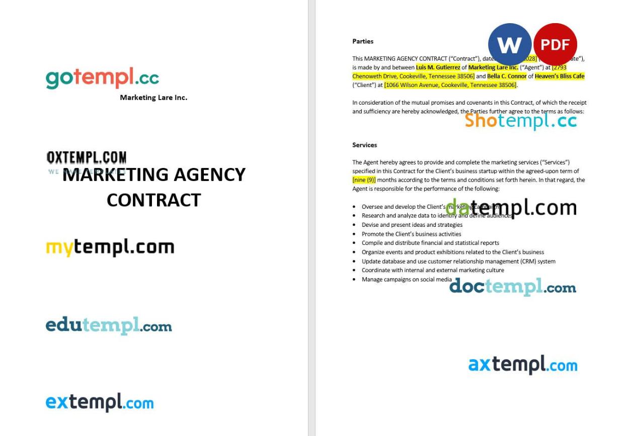 free download marketing agency contract example, Word and PDF format