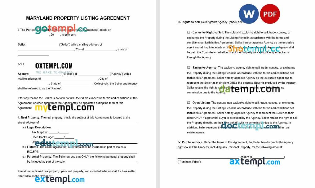 free download Maryland real estate listing agreement example, Word and ...