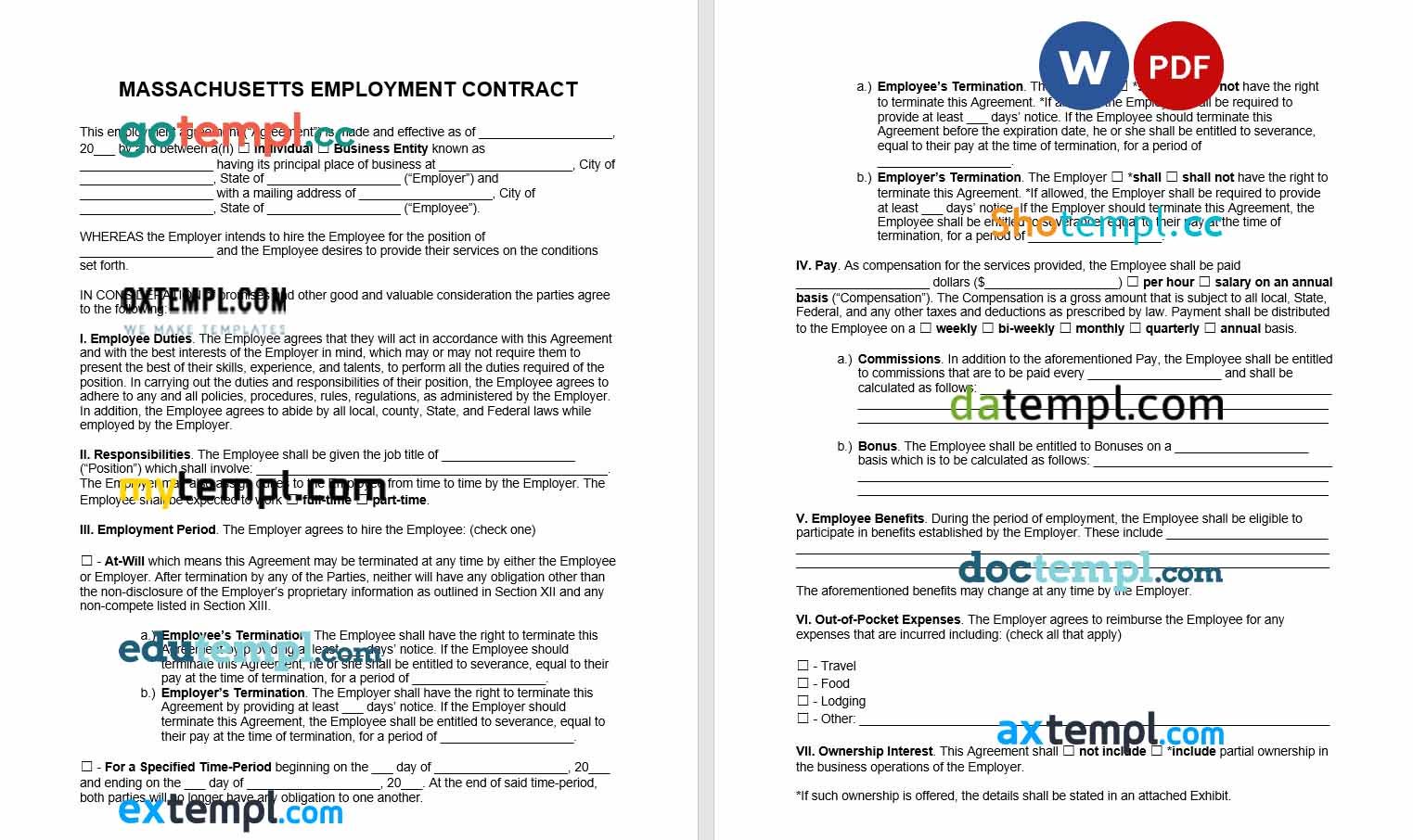 free download Massachusetts employment contract example, Word and PDF ...