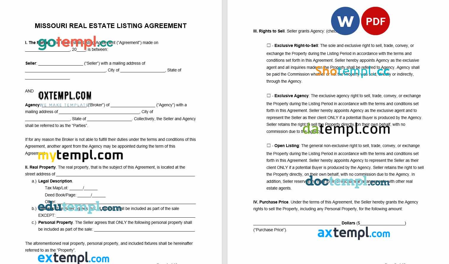 free download Missouri real estate listing agreement example, Word and ...