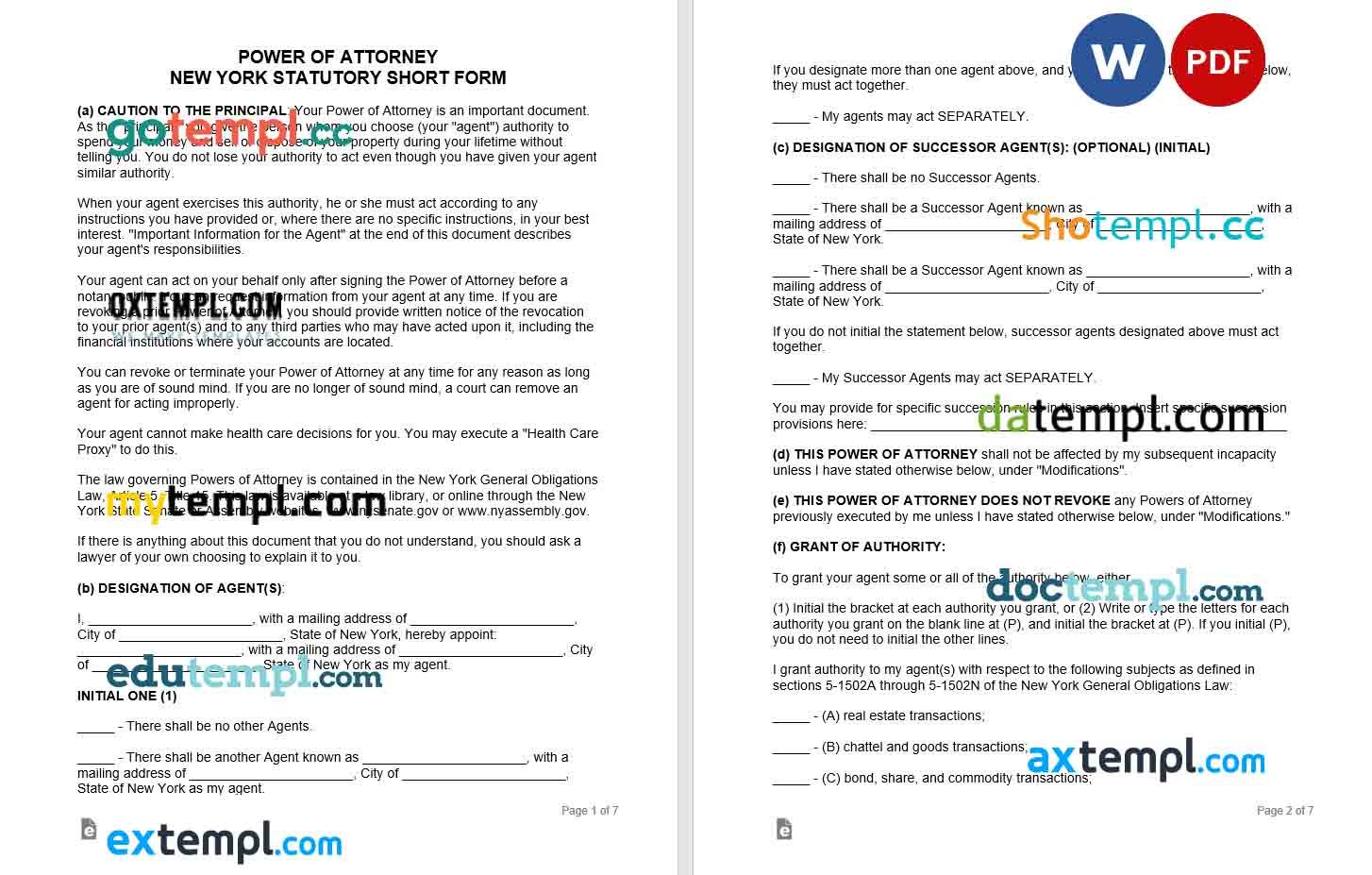 free download New York statutory durable short form example, Word and ...