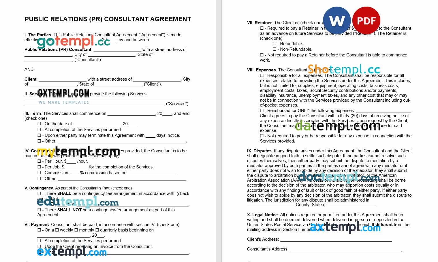 free download public relations consultant agreement example, Word and ...