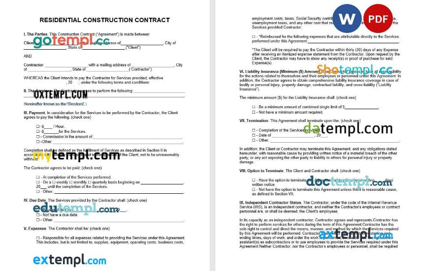 free download residential construction contract example, Word and PDF ...
