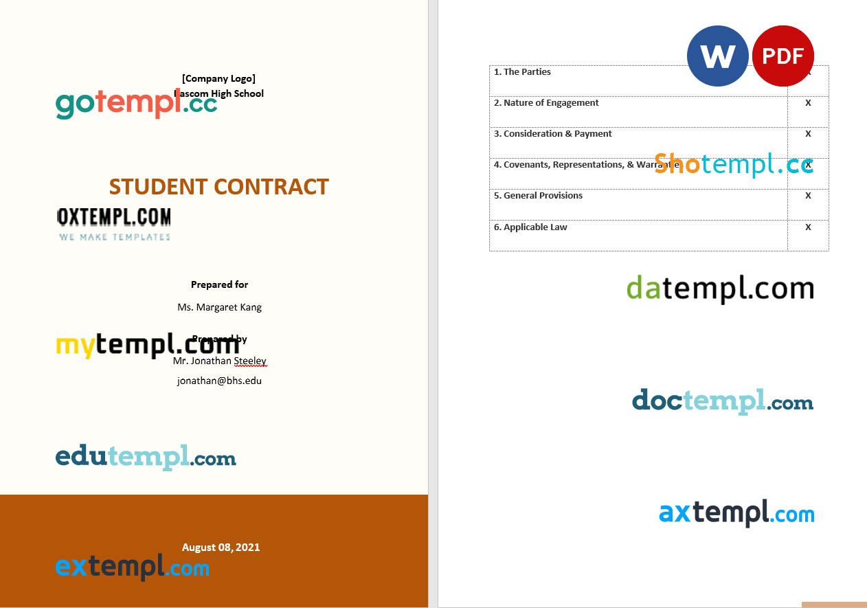free download school contract example, Word and PDF format