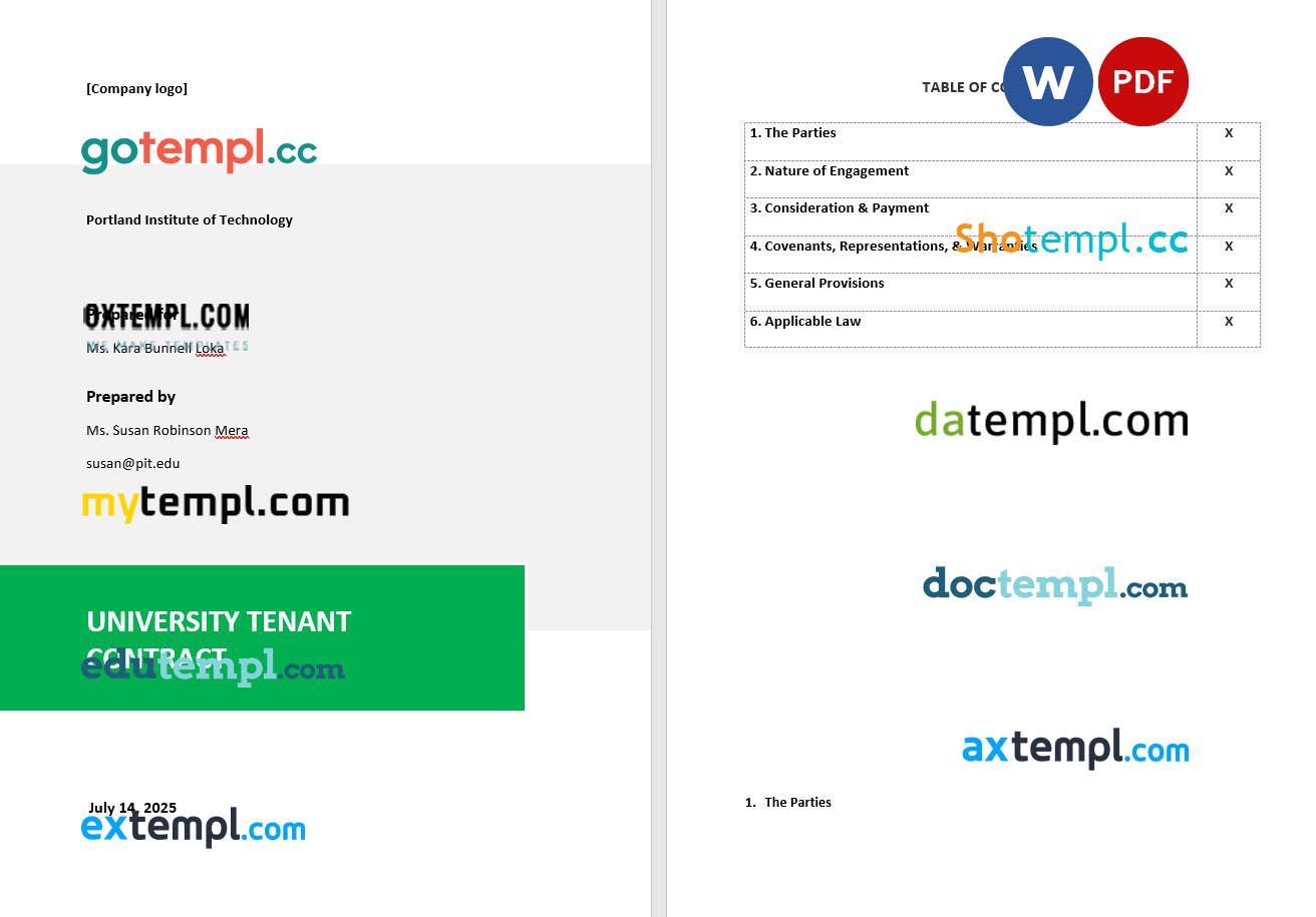 free download simple university contract example, Word and PDF format