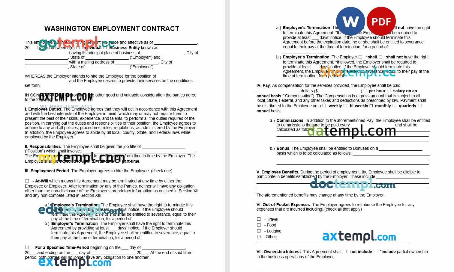 free download Washington employment contract example, Word and PDF format