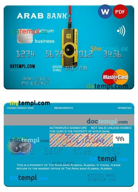 Algeria Arab Bank business platinum mastercard template in PSD format