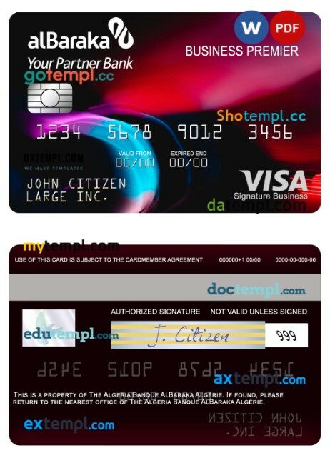 Algeria Banque AlBaraka Algérie business premier visa card template in ...