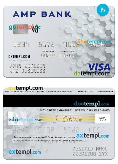 Australia AMP Bank platinum business visa card template in PSD format