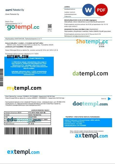 Finland Oomi Palvelut Oy electricity business utility bill template in ...