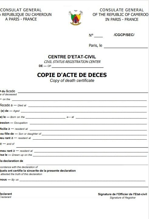 France General Register death certificate template in PSD format
