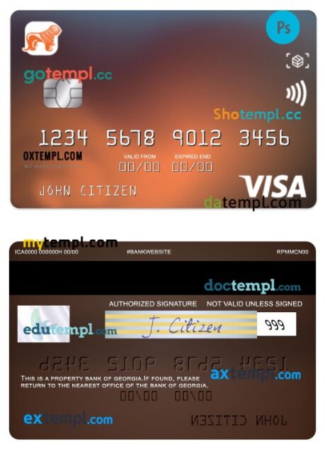 Georgia Bank of Georgia visa classic card template in PSD format