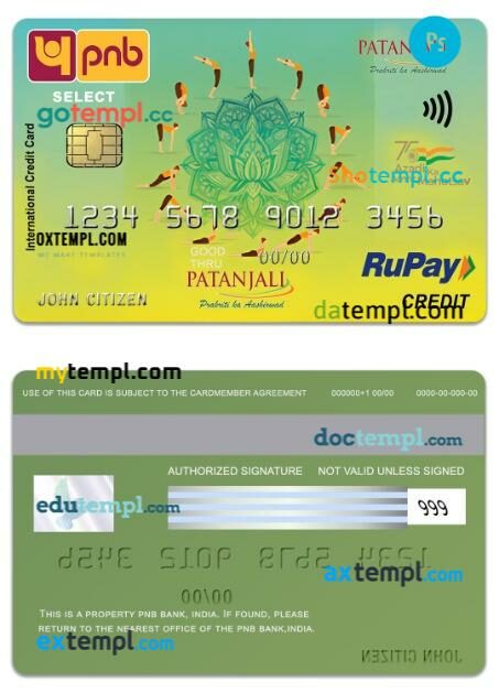 India PNB Bank Patanjali RuPay select credit card template in PSD format