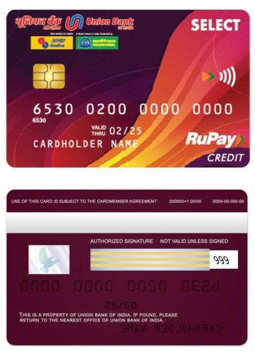 India Union Bank RuPay credit card template in PSD format