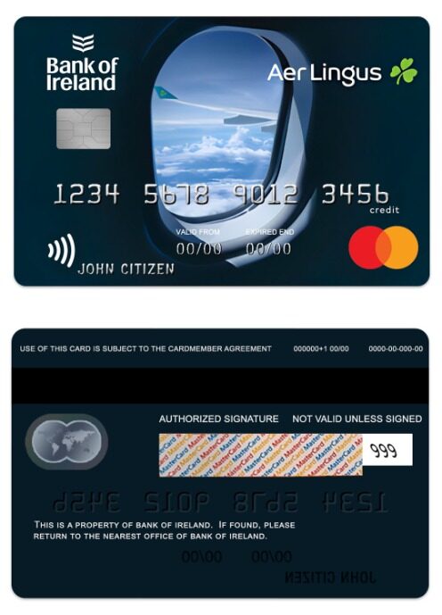 Ireland Bank of Ireland air credit mastercard template in PSD format