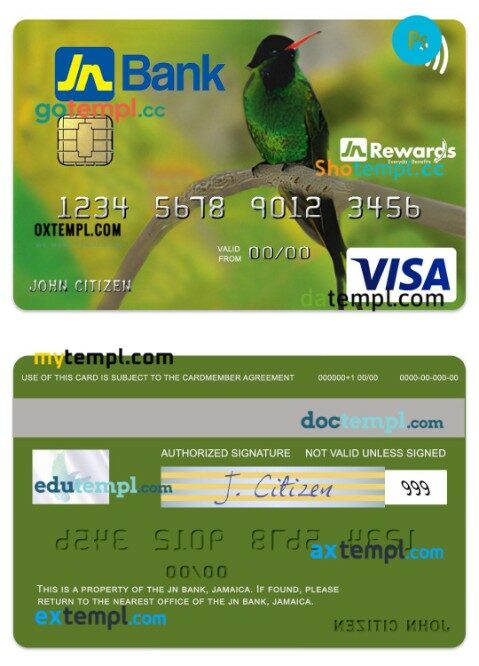 Jamaica JN Bank visa classic credit card template in PSD format