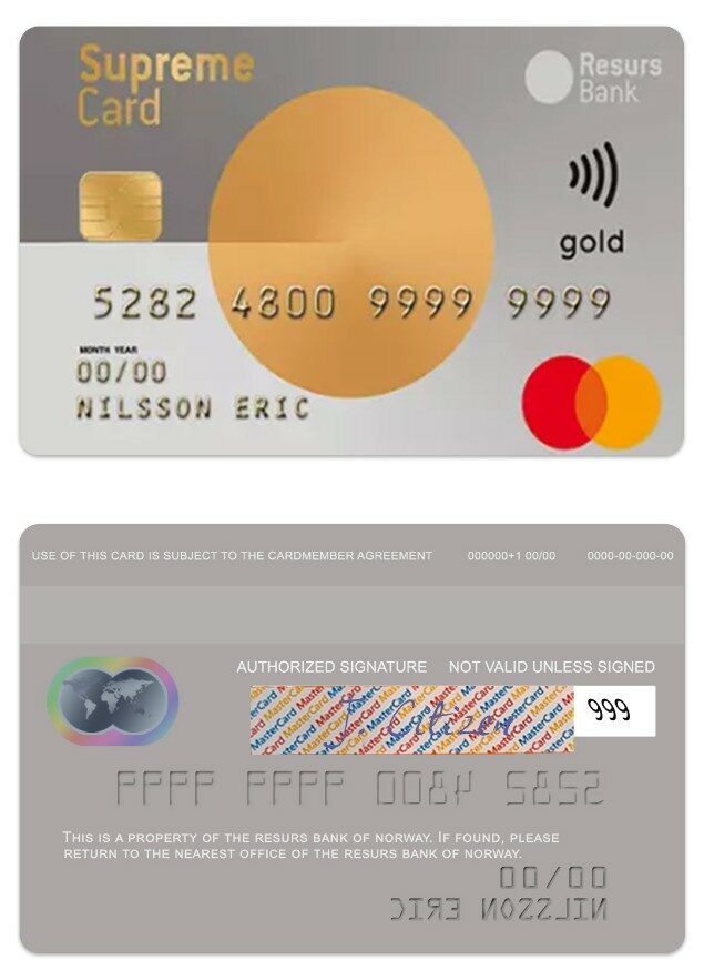 Norway Resurs Bank supreme gold card template in PSD format