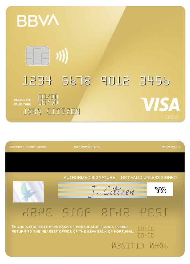 Portugal BBVA Bank visa gold card template in PSD format