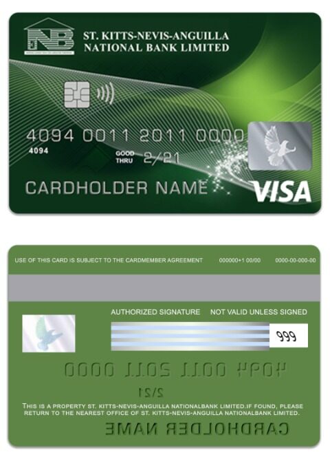 Saint Kitts and Nevis National Bank Limited visa debit card template in ...