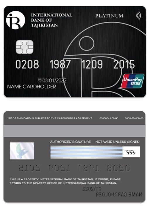 Tajikistan International Bank of Tajikistan UniPay platinum card ...