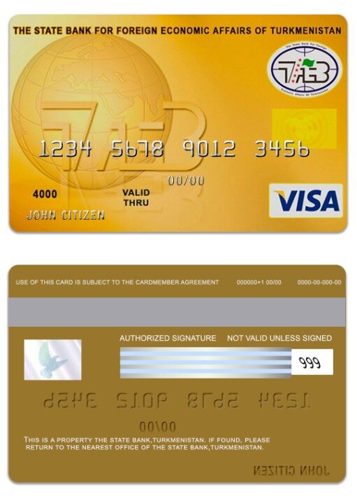 Turkmenistan The State Bank visa card template in PSD format