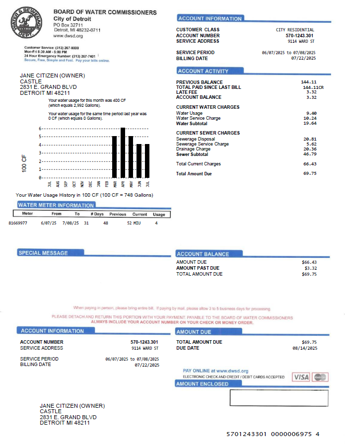 USA Board of Water Commissioners utility bill template in Word and PDF ...