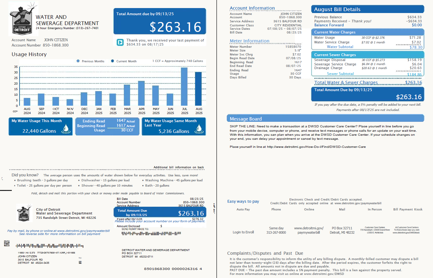 USA Detroit Water and Sewerage Department utility bill template in Word ...